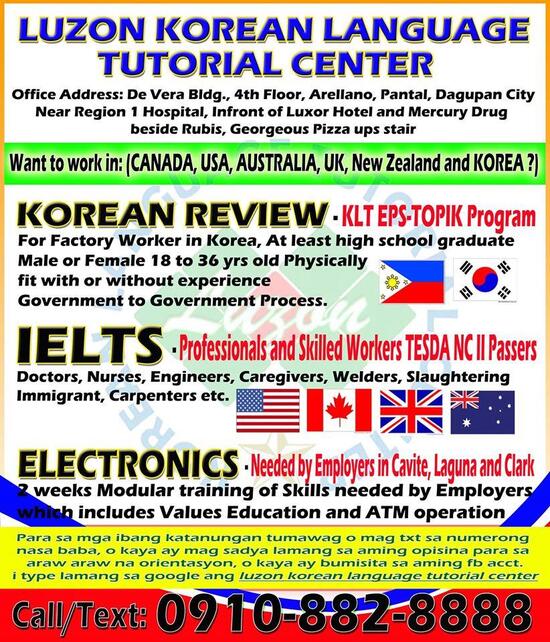 Menu at Luzon Korean Language Tutorial Center, Dagupan