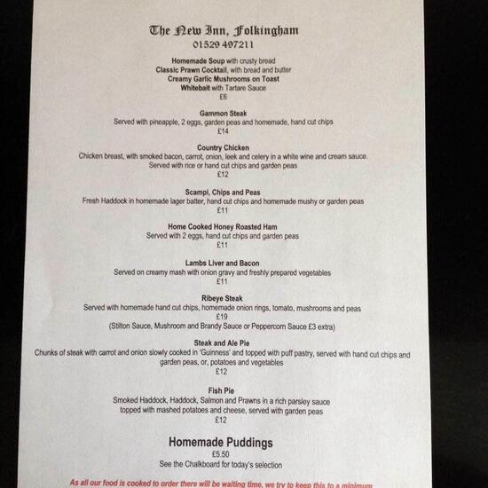 Menu at New Inn pub & bar, Folkingham, 10 West St