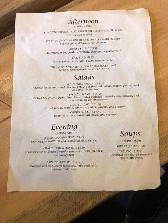 Menu at White Rabbit restaurant, Truckee