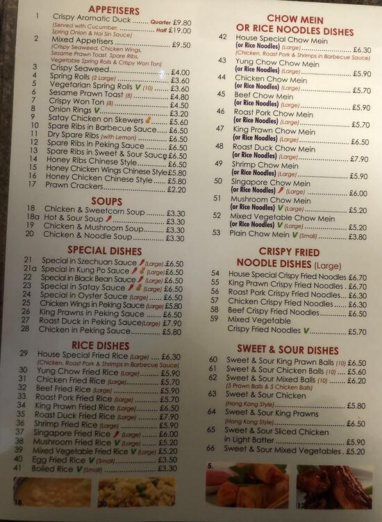 Menu at Embassy China restaurant, Great Yarmouth