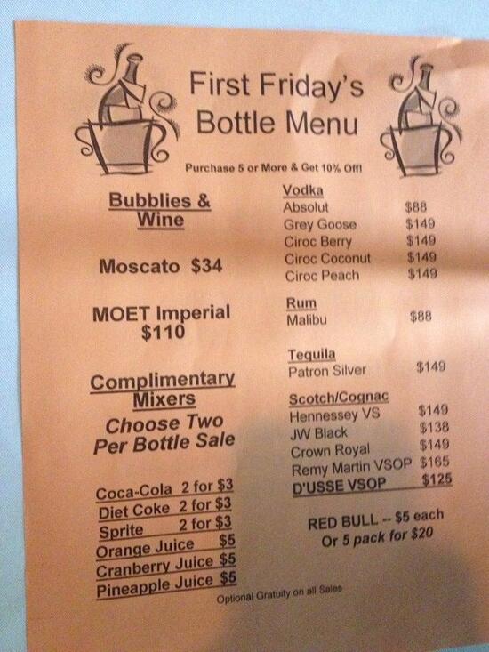Menu at First Friday @ Calder club, Miami Gardens