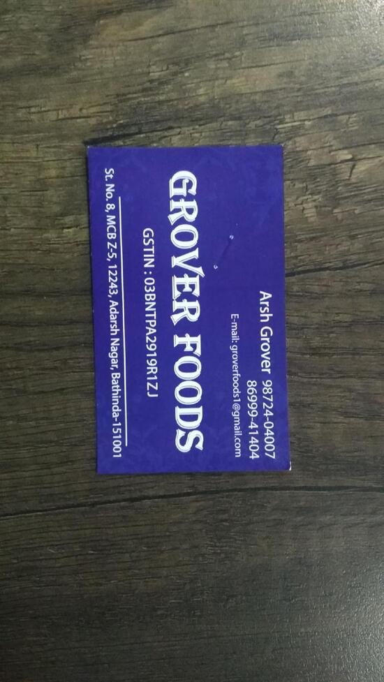 Menu at GROVER FOODS, Bathinda