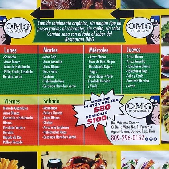 Menu at OMG Restaurante, Bonao, Bella Vista