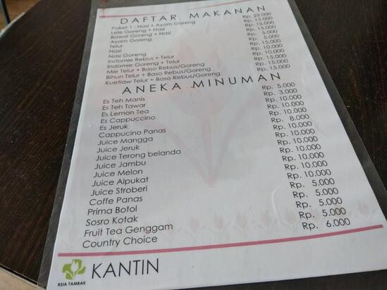 Menu at Kantin RSIA Tambak cafeteria, Central Jakarta