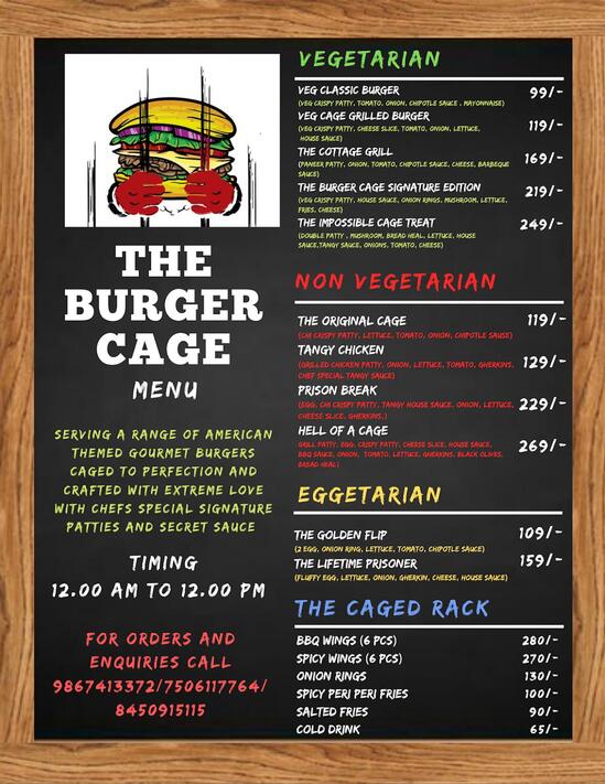 Menu at The Burger Cage, Thane