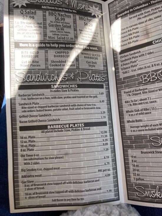 Menu at Smokey Pig BBQ, Columbus