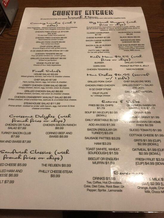 Menu at Country kitchen cafe, Red Oak