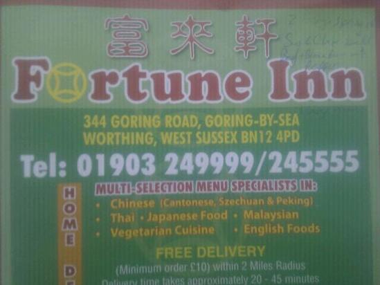 Menu at Fortune Inn Chinese Takeaway fast food, Worthing, 344 Goring Rd
