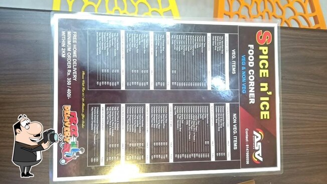 Menu at Spice and ice food corner, Mangaluru