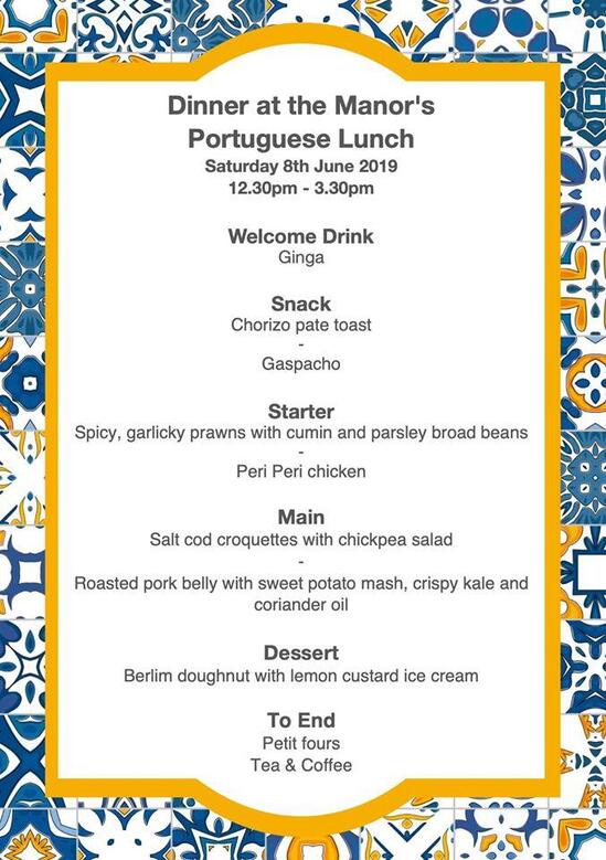 Menu at Dinner at the Manor restaurant, Leeds