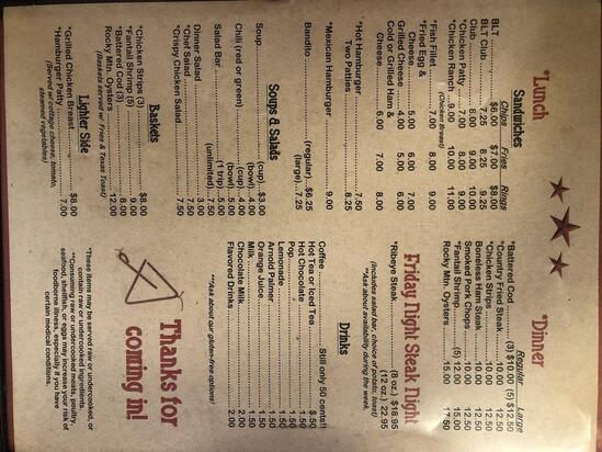Menu at Prairie Ranch House Restaurant, Wiggins