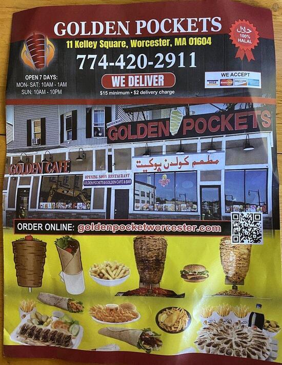 Menu at Golden Pockets restaurant, Worcester