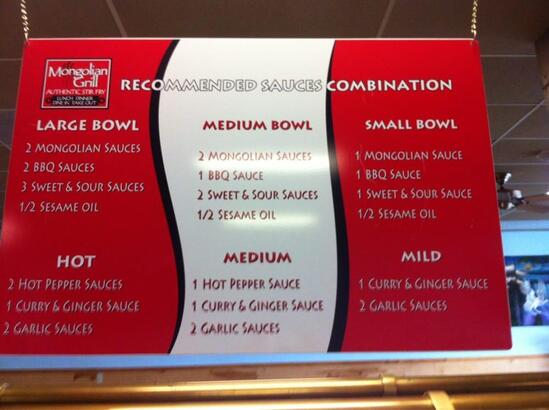 Menu at Mongolian Grill restaurant, Mankato