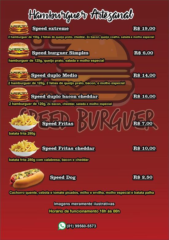 Menu em speed burguer restaurante, Recife