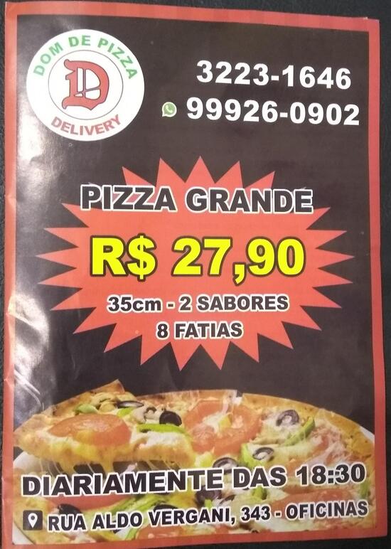 Menu at Dom de Pizza restaurant, Ponta Grossa