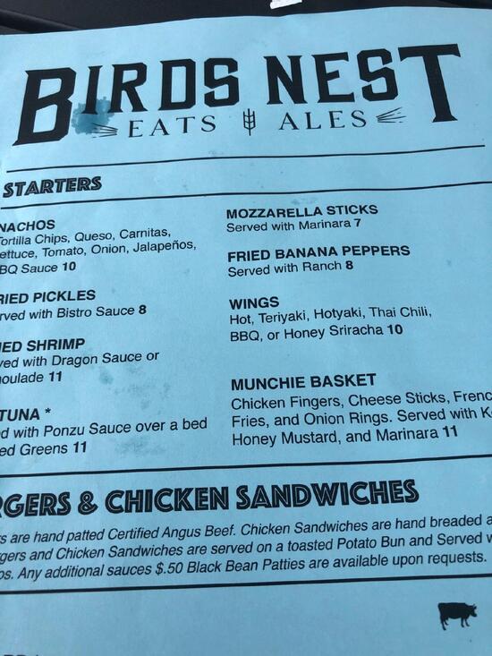 Menu at Birds Nest pub & bar, Florence