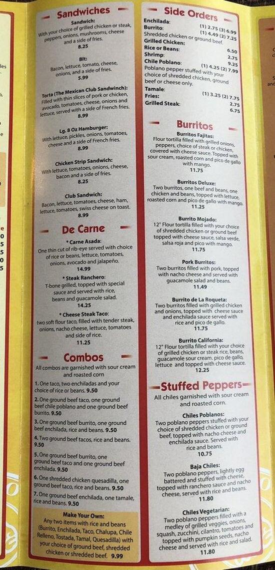 Menu at El Pacifico restaurant, Robbinsville