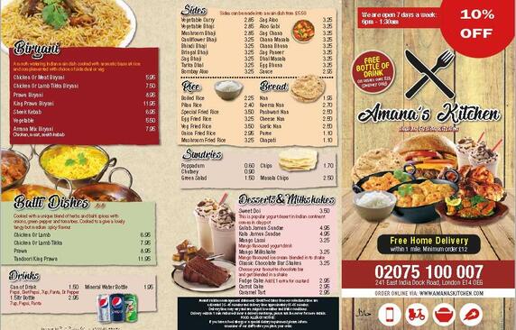 Menu at Amana's Kitchen, London
