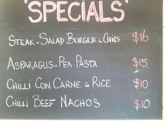 Menu at TKs at The Club, Quilpie