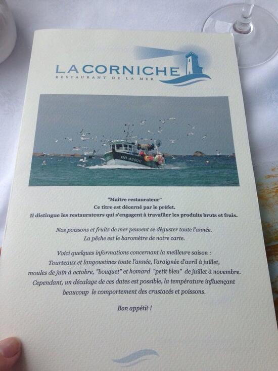 Menu at La Corniche restaurant, Brignogan-Plages