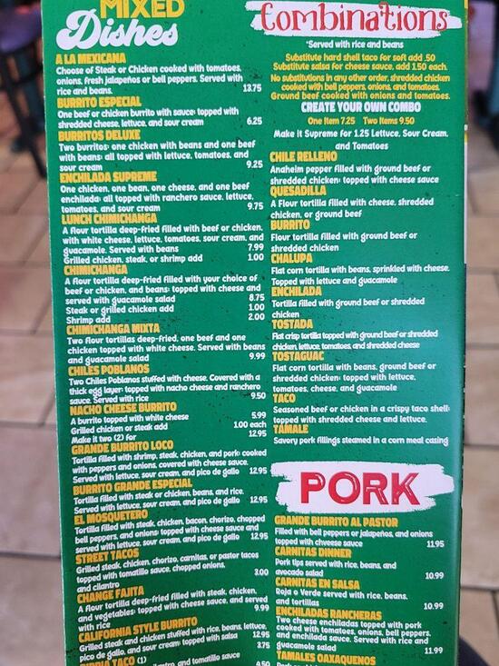 Menu at Pablo's Mexican Restaurant, North Augusta