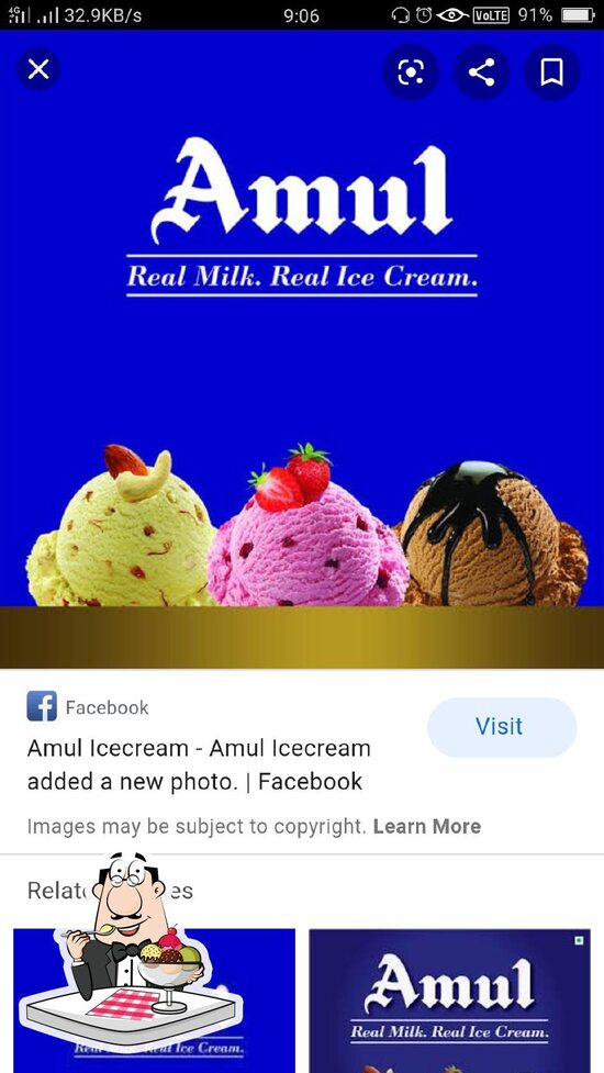 Menu at AMUL ICE CREAM PARLOUR, India, P6F8+8WV