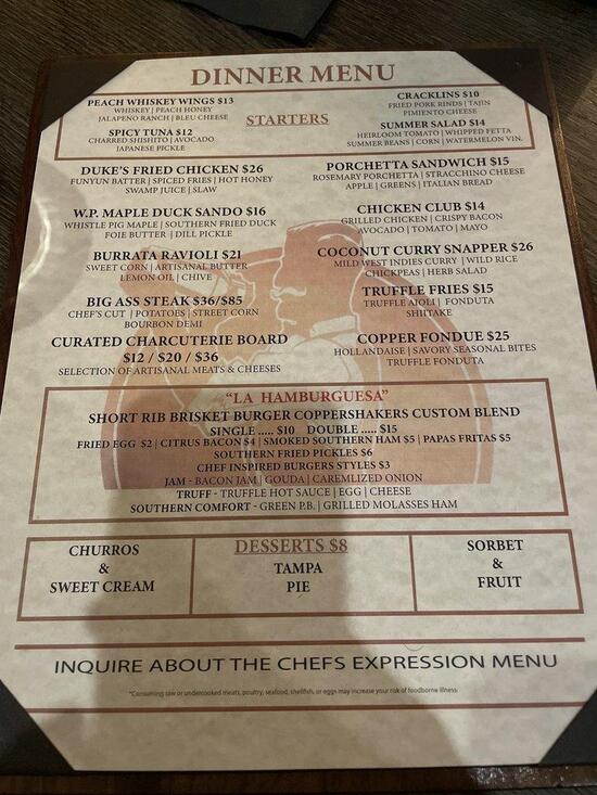 Menu at The Copper Shaker Ybor pub & bar, Tampa