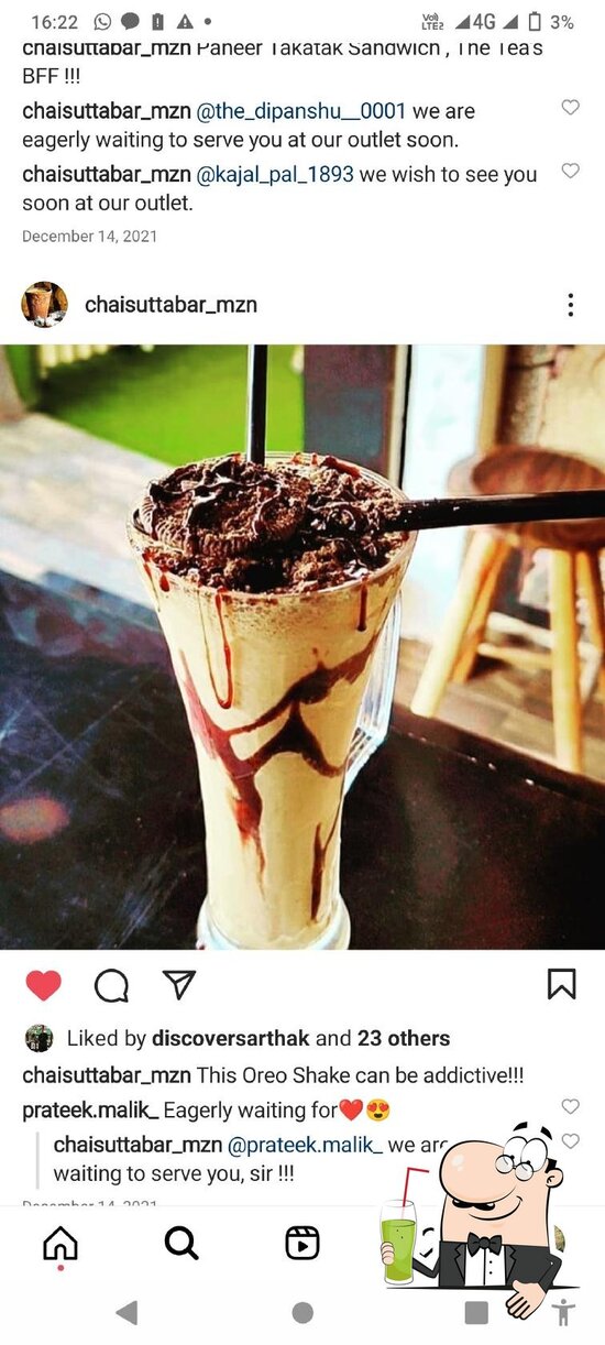 Menu at Chai Sutta Bar, Muzaffarnagar