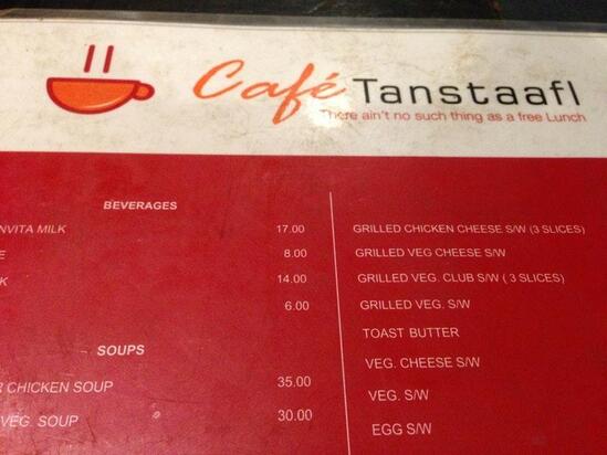 Menu at Cafe Tanstaafl, Ahmedabad, Campus