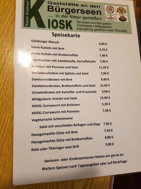 Menu at Bürgersee Kiosk Gaststätte restaurant, Kirchheim unter Teck