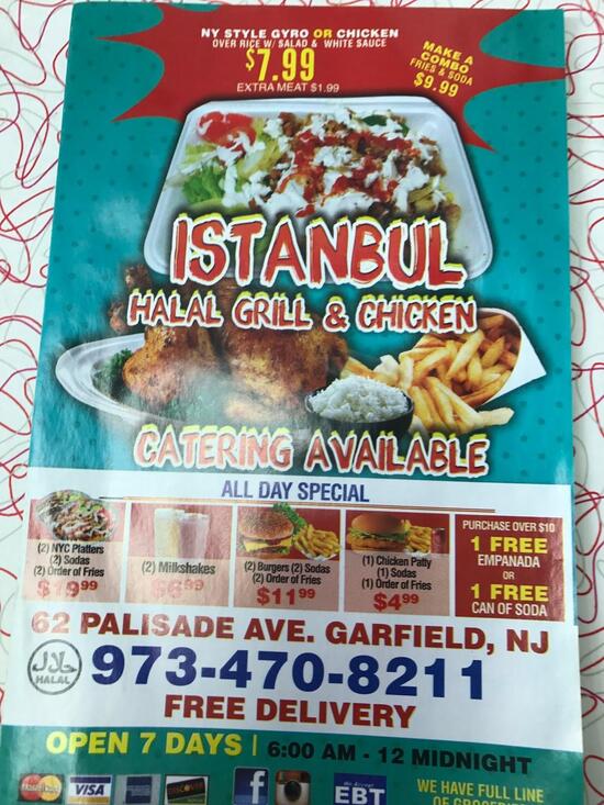 Menu at Istanbul Halal Fried Chicken restaurant, Passaic