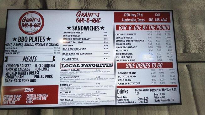 Menu at Grant's Bar-B-Que, Clarksville, TX-37