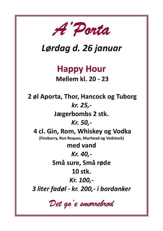 Menu at A'porta pub & bar, Mariager