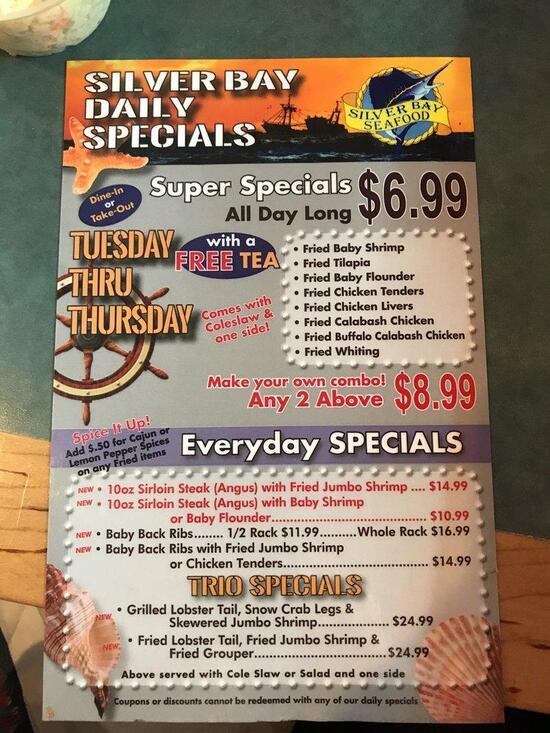 Menu at Silver Bay Seafood Restaurant, Stockbridge