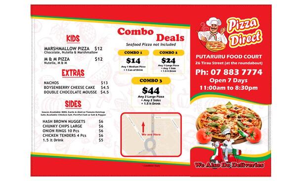 Menu at Pizza Direct Ltd pizzeria, Putaruru