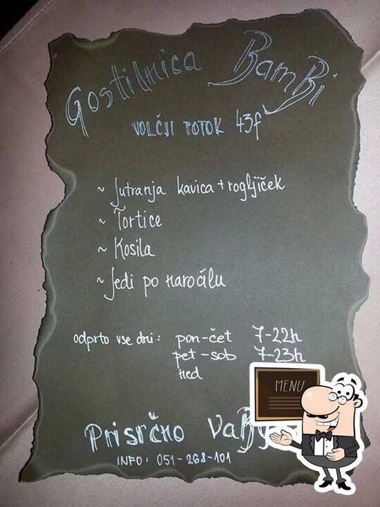Menu at Gostilnica Bambi pub & bar, Radomlje