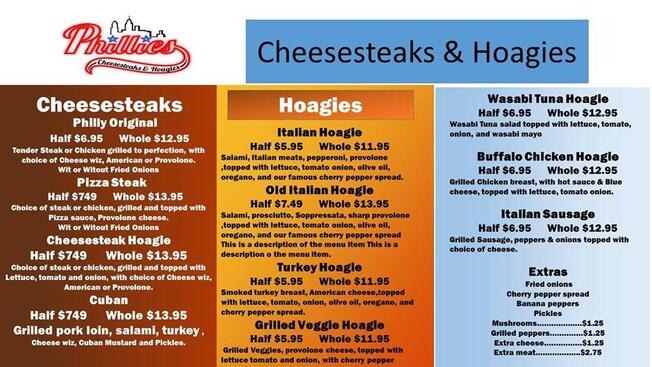 Menu at Phillies restaurant, Joint Base Pearl Harbor-Hickam, Inside ...