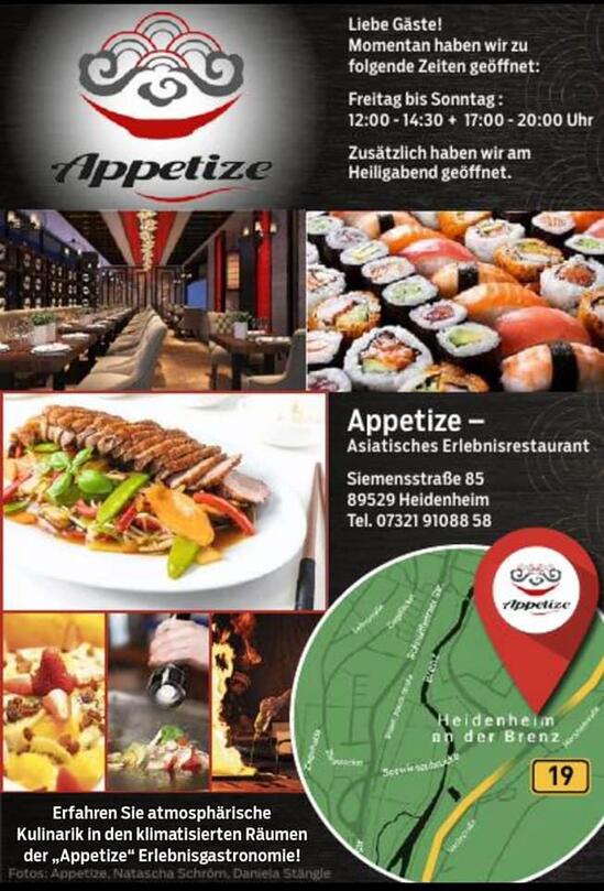 Speisekarte von Appetize restaurant, Heidenheim an der Brenz