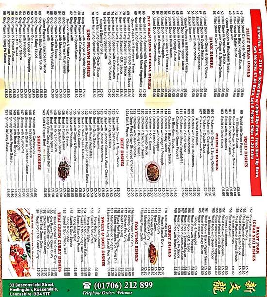 Menu at New Man Lung fast food, Rawtenstall