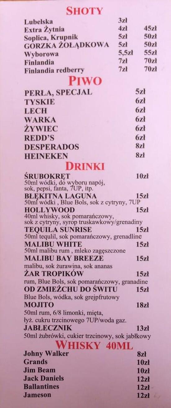 Menu at Pizzeria Taxi Kebab, Dobre Miasto