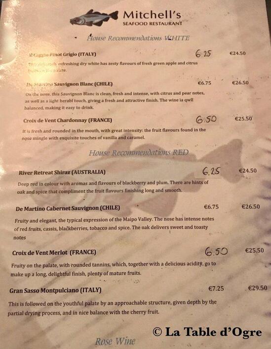 Menu at Mitchell's Restaurant, Clifden