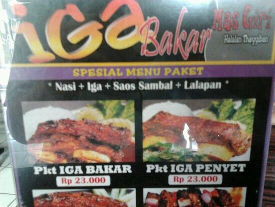 Menu at Iga Bakar Mas Giri restaurant, Semarang