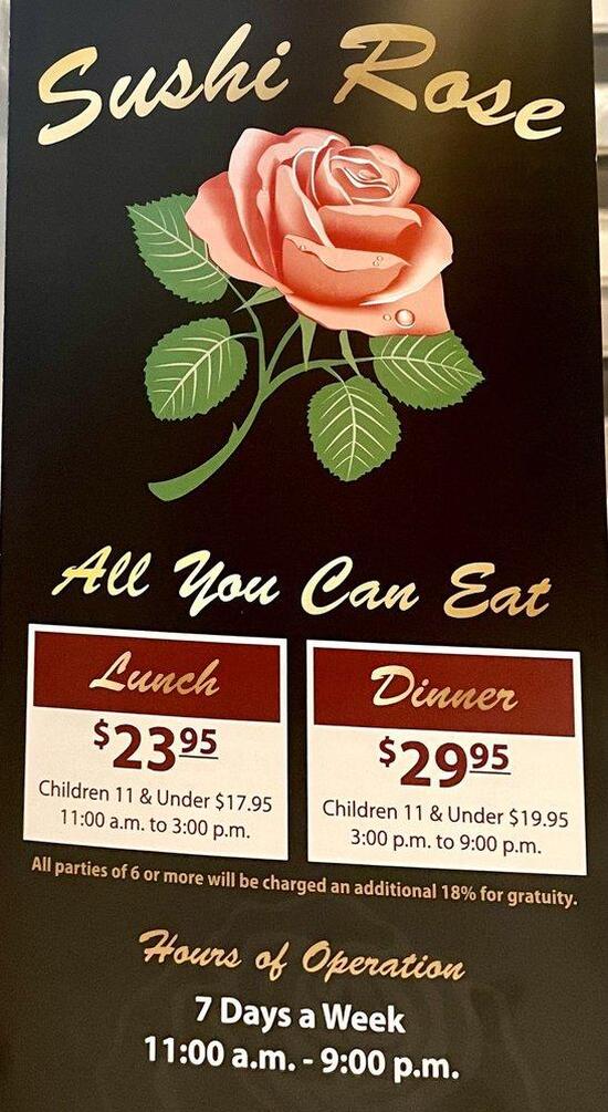 Menu at Sushi Rose restaurant, Reno, Sierra Highlands Dr Ste B147A
