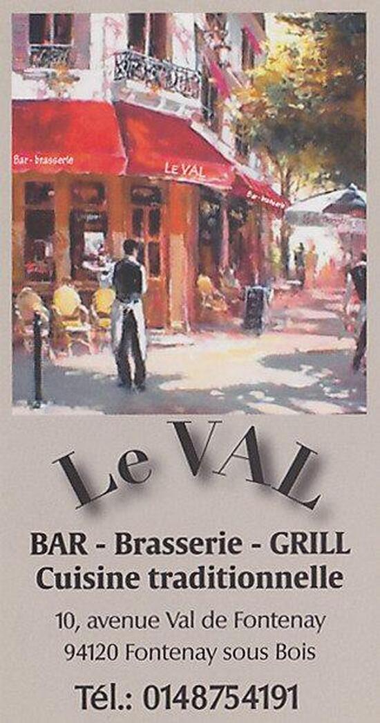 Menu at Brasserie Le Val restaurant, Fontenay-sous-Bois