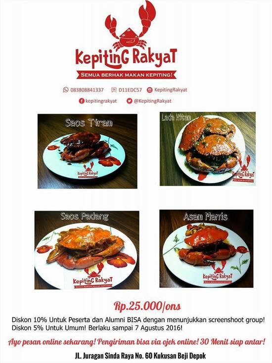 Menu at RM Kepiting Rakyat restaurant, Depok