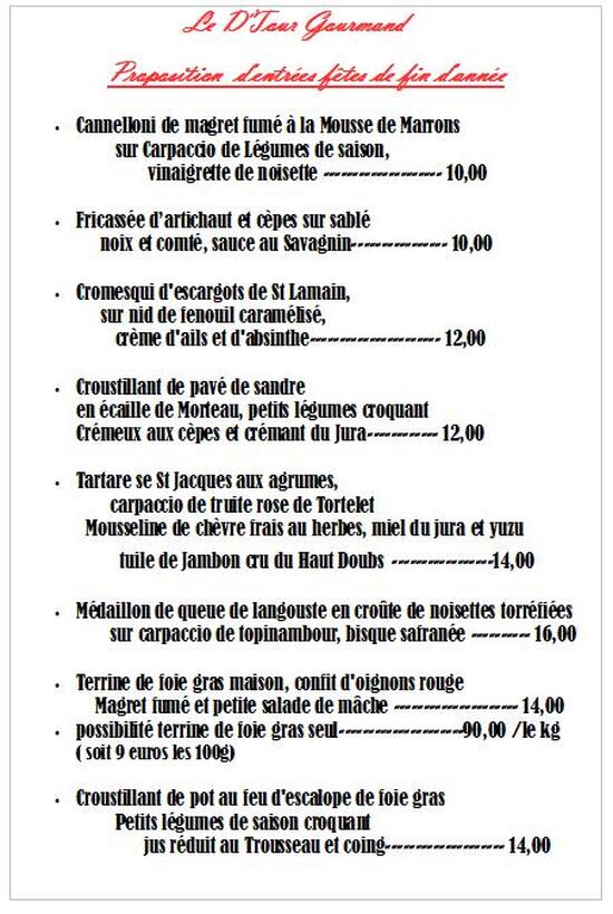 Menu au D'tour gourmand restaurant, Toulouse-le-Château