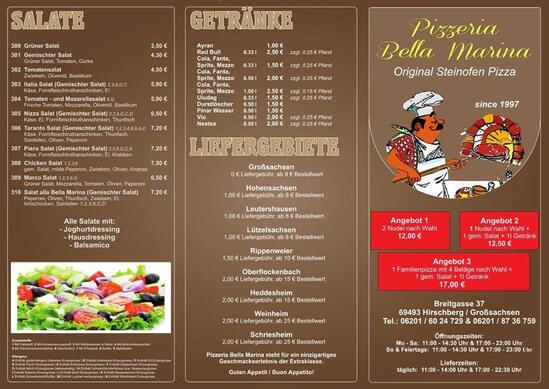 Speisekarte von Pizzeria Bella Marina, Hirschberg an der Bergstraße