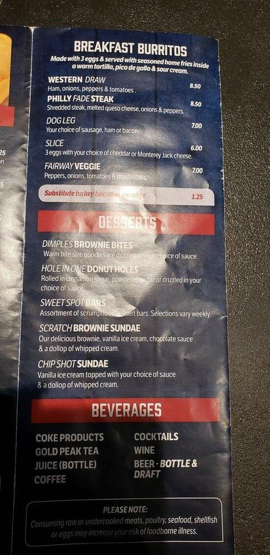 Menu at Pub 19 at Eagle Haven Golf Course, Virginia Beach