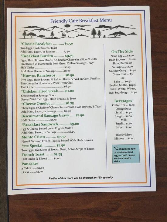 Menu at Century Bar, Centennial
