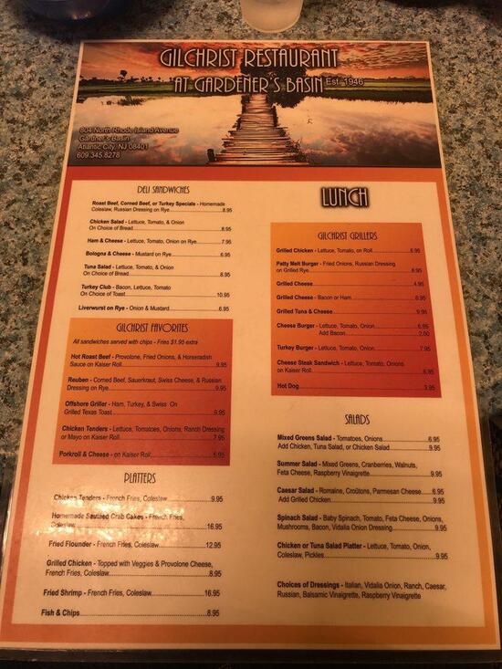 Menu at Gilchrist Restaurant, Atlantic City